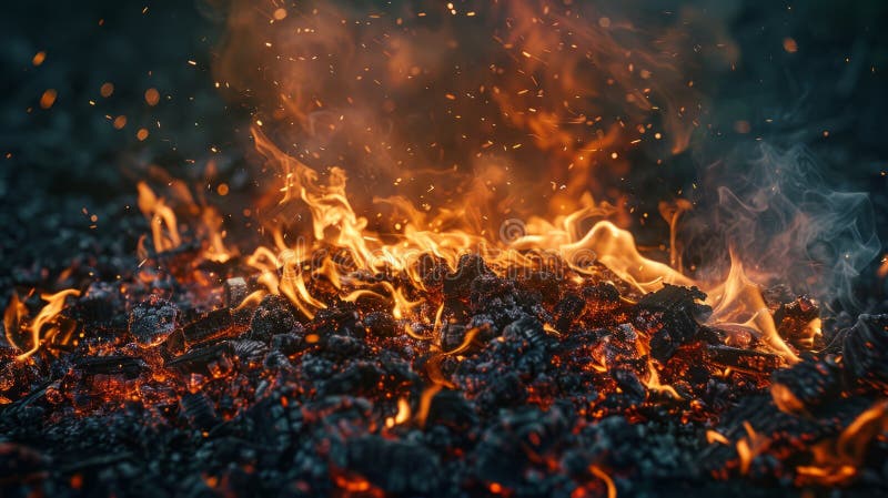 Slow Motion Flames Erupting from Burning Waste Materials in a Dark ...