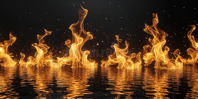 Flames Dancing Above a Reflective Surface Creating an Intense Visual ...