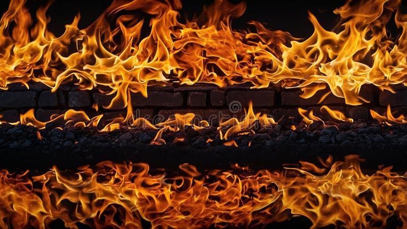 Flames Dancing in Darkness, Bright Orange Fire Against Black Background ...
