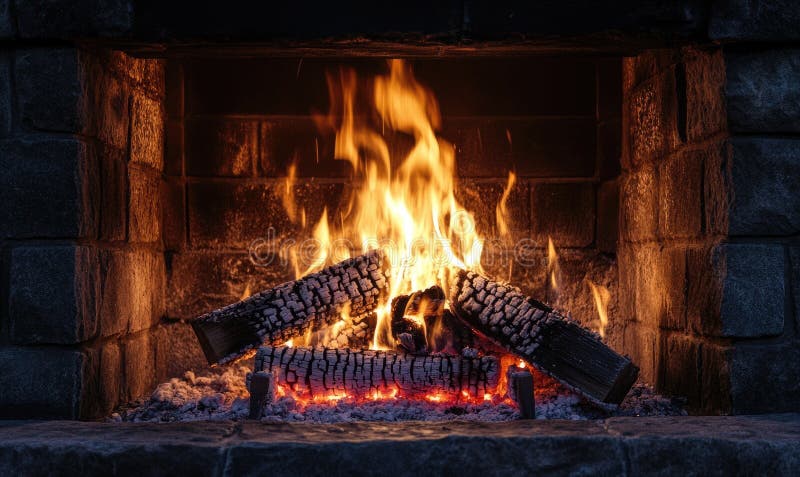 Flames Dancing in a Stone Fireplace Stock Image - Image of campfire ...