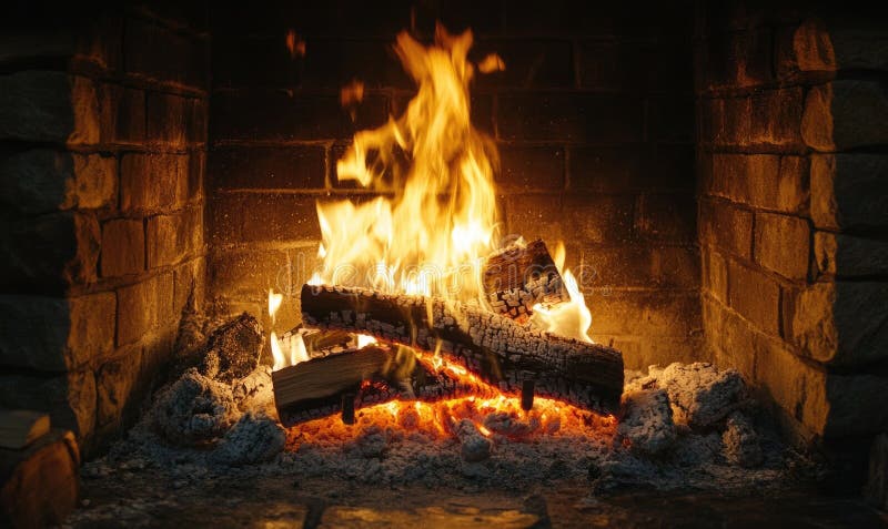Flames Dancing in a Stone Fireplace Stock Photo - Image of winter ...