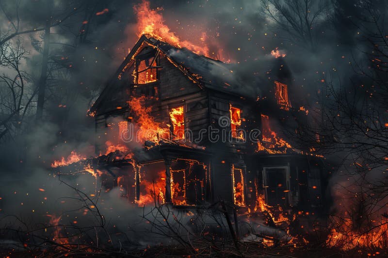 Abandoned House Being Consumed by Raging Fire at Night Stock Photo ...