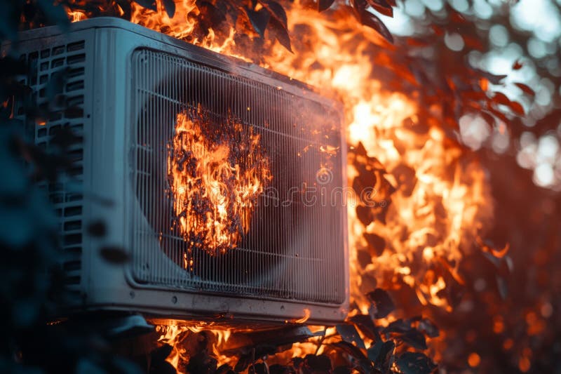 Flames Engulfing an Air Conditioning Unit, Highlighting a Potential ...