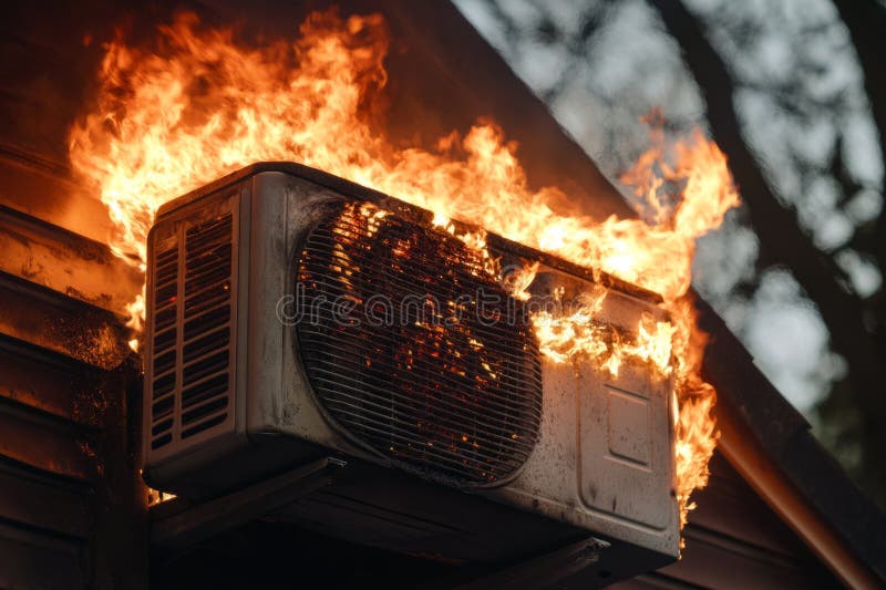 Flames Engulfing an Air Conditioning Unit Mounted on the Side of a ...