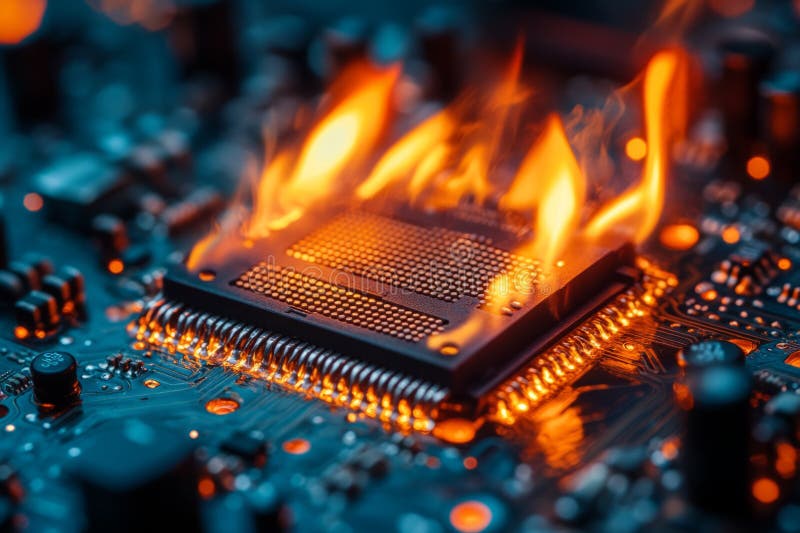 Flames Engulfing a Cpu on a Motherboard, Illustrating the Concept of ...