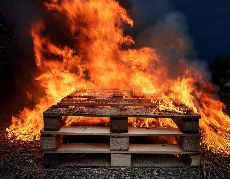 Flames Engulfing a Stack of Old Wooden Pallets, Illustrating the ...