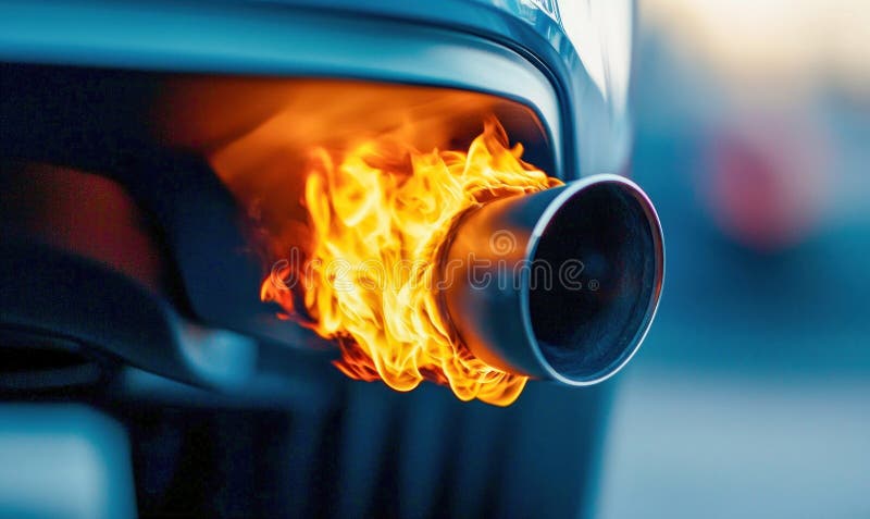 Flames Erupt Dramatically from a Car S Exhaust Pipe, Symbolizing Power ...