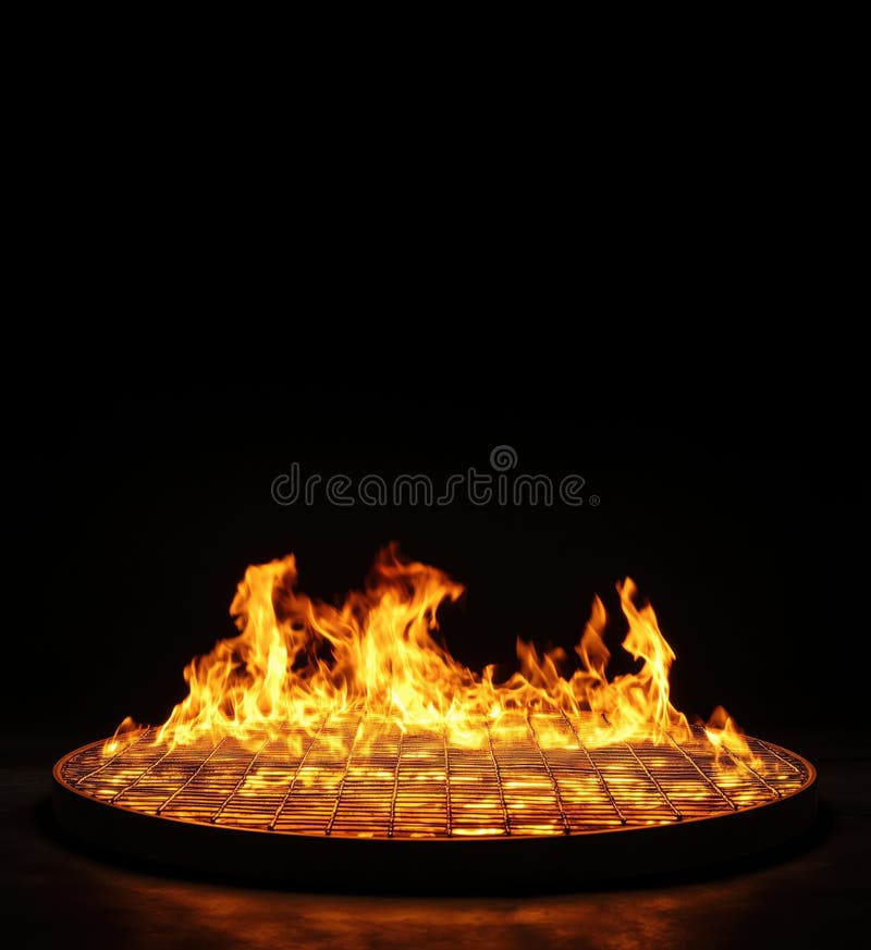 Flames Erupting from Circular Grate in Dark Environment, Captivating ...