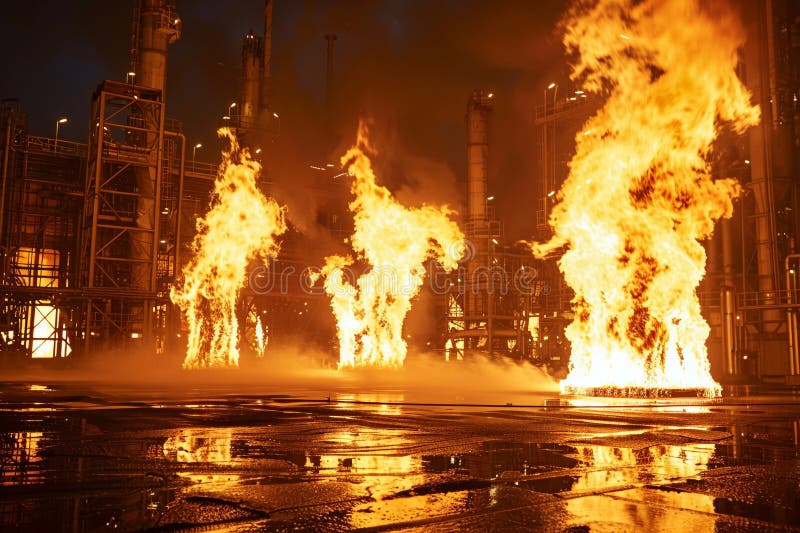 Flames Erupting at a Refinery Stock Illustration - Illustration of ...