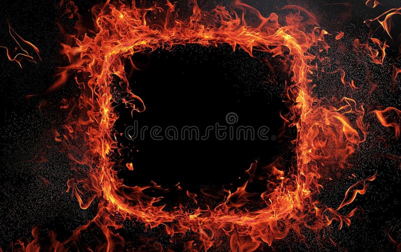 Flames Erupting in a Square Shape Against a Dark Background, Creating a ...