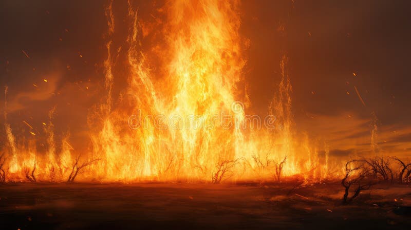 Fire, Column of Pollution on Black Isolated, Industrial 3D Rendering ...