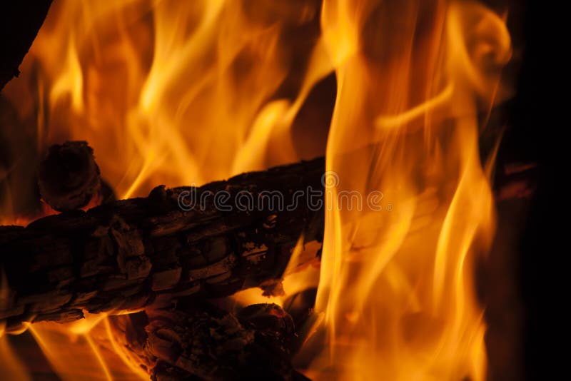 Trunk Burning in the Fireplace with Large Flames Stock Photo - Image of ...