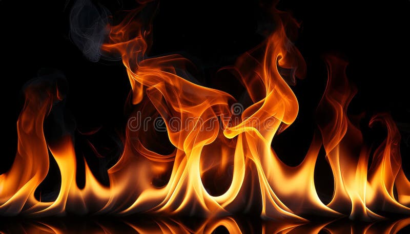 Flames of Fire Reflecting Against a Dark Backdrop Stock Image - Image ...