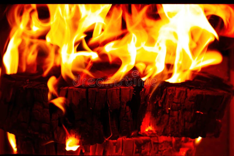 Flames in Fireplace Insert with Cypress Wood Logs Stock Photo - Image ...