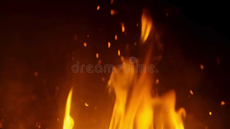 Flames Flickering in Slow Motion with Floating Embers Stock Video ...