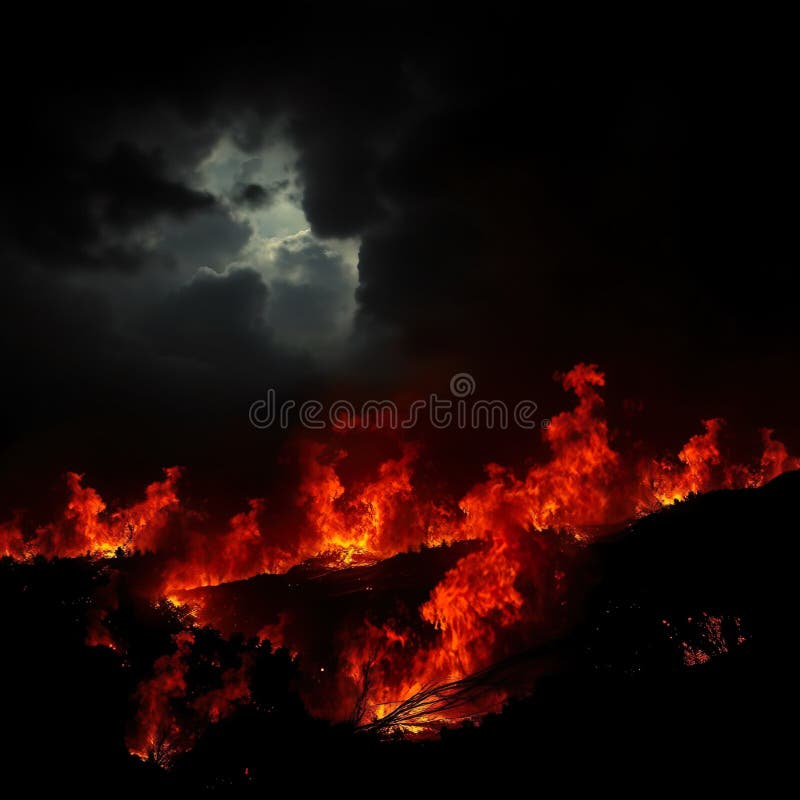 Flames in the Foresr, Dark, Red Flame Stock Image - Image of campfire ...