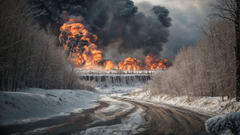 Flames from a Forest Fire on a Cold Winter Day Stock Illustration ...