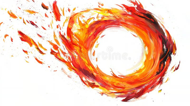 Flames Forming a Circular Motion with Sparks Flying Outward, on a White ...
