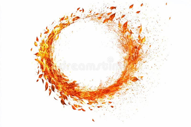Flames Forming a Circular Motion with Sparks Flying Outward, on a White ...