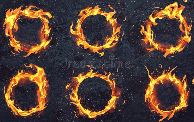 Flames Forming Circular Rings on a Dark Background Showcasing Various ...