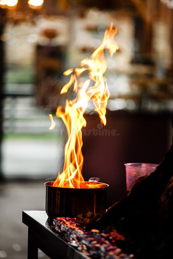 Flames in a Frying Pan. a Professional Chef Produces Flames for Food ... Flames in a Frying Pan. a Professional Chef Produces Flames for Food ...