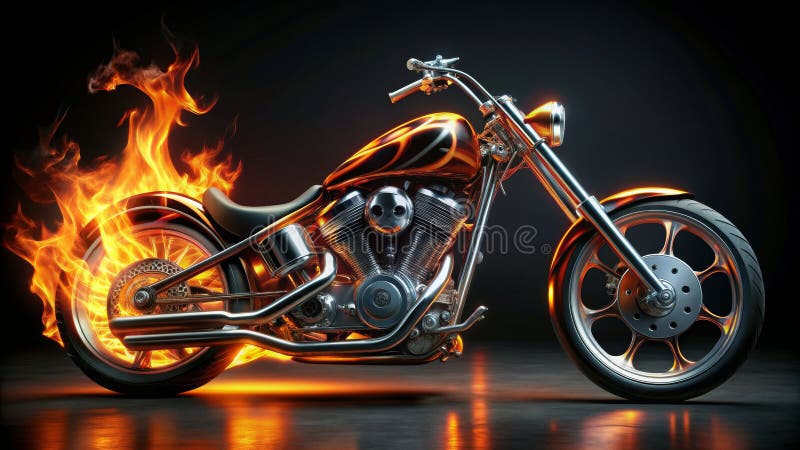 Flames of Fury a Fiery Custom Chopper, 3D Render, Motorcycle, Chrome ...