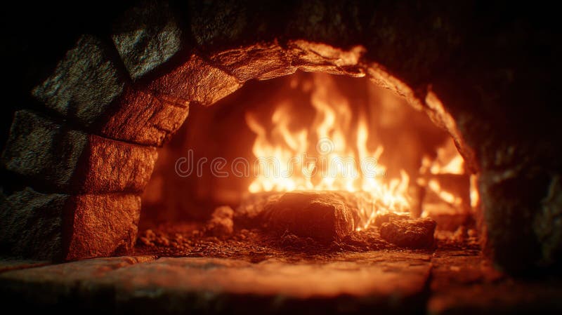Flames Ignite Inside a Stone Oven, Creating a Warm and Inviting Cooking Space. Stock Photo ...