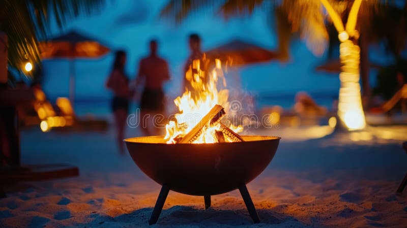 Flames Illuminate a Beach Fire Pit Under the Night Sky. Stock Photo ...