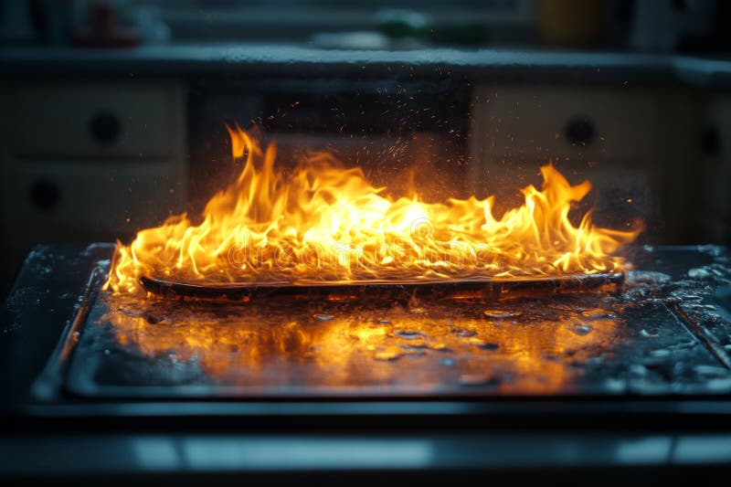 Flames on Kitchen Counter Surface Stock Illustration - Illustration of ...