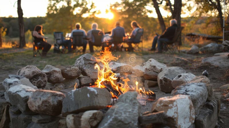 Flames Lick and Dance Around the Logs in the Fire Pit Casting a Warm ...
