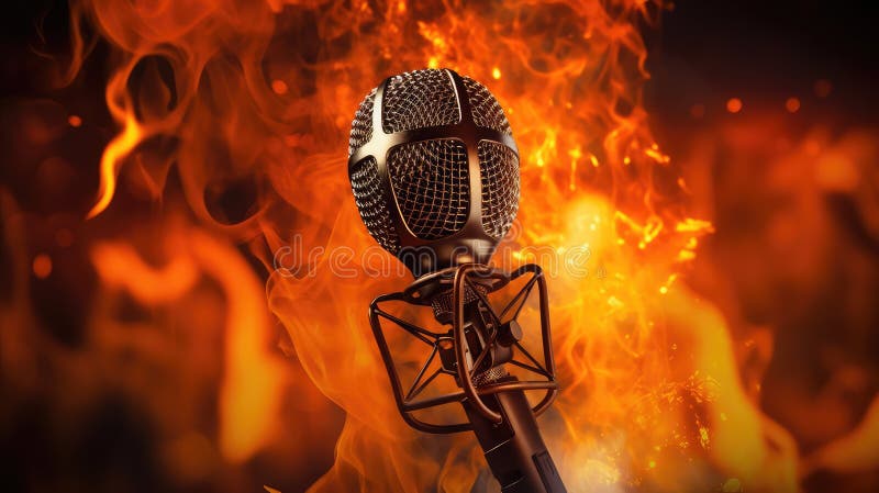 Flames microphone on fire stock illustration. Illustration of dramatic ...