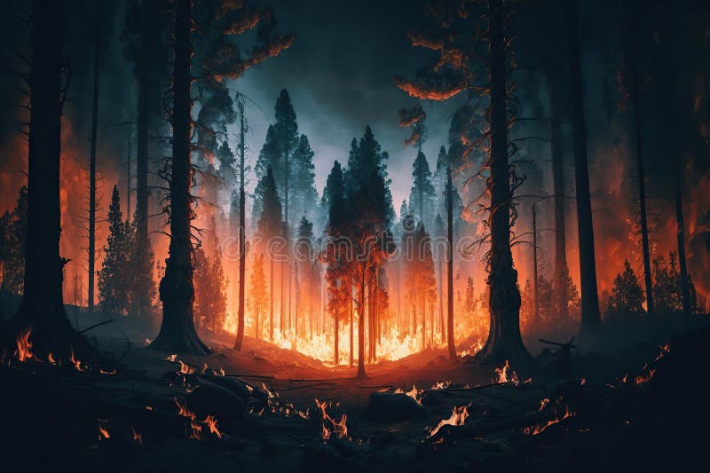 Flames in a Night Forest Fire. Ai Generated Stock Illustration ...