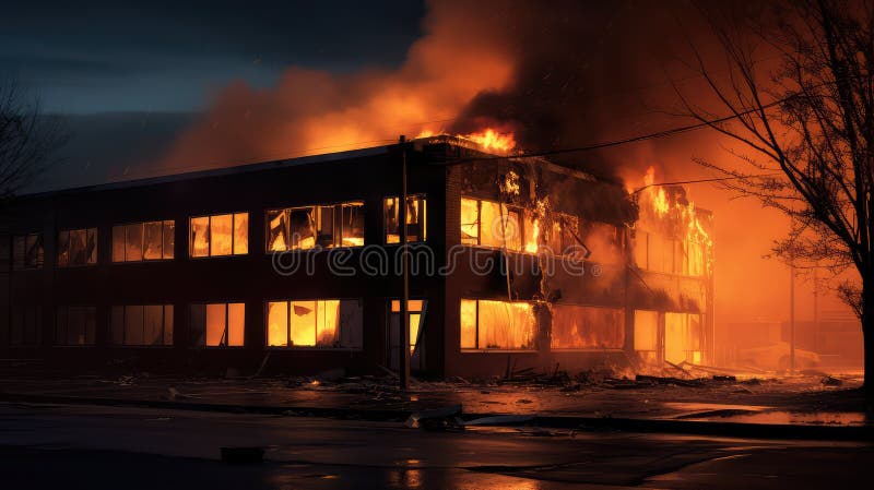 Flames office on fire stock illustration. Illustration of aftermath ...
