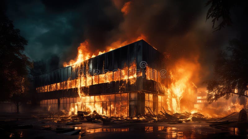 Flames office on fire stock illustration. Illustration of flames ...