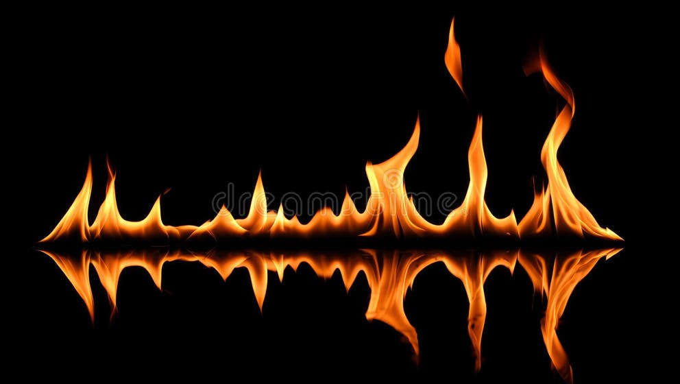 Flames Reflected Against Black Background Stock Photo - Image of power ...