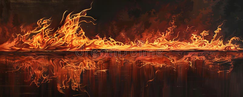 Flames Reflecting on Water at Night, Intense Fire Art Concept Stock ...