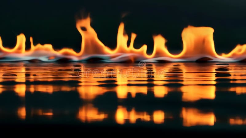 Flames Reflecting on Water Surface, Dramatic Fire and Water Concept ...