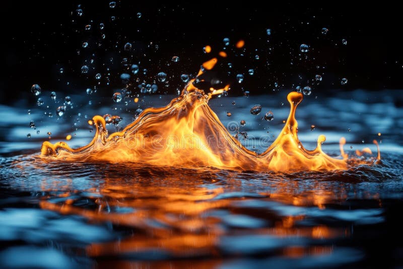 Dynamic Clash of Fire and Water Creating Striking Splash Effects in a ...