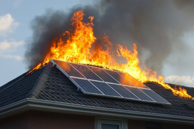 Flames Rising from Residential Rooftop Solar Panels during a Fire ...