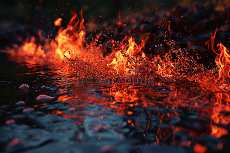 Flames of the River on a Dark Background, Fire in the River Stock ...