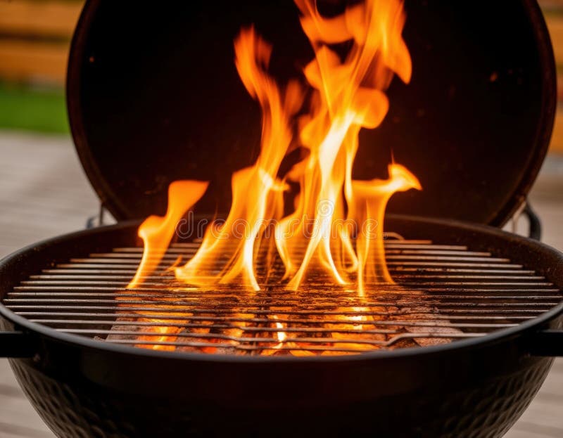 Flames Shoot Up through Grill Grate in Dramatic Side View. Stock Image ...