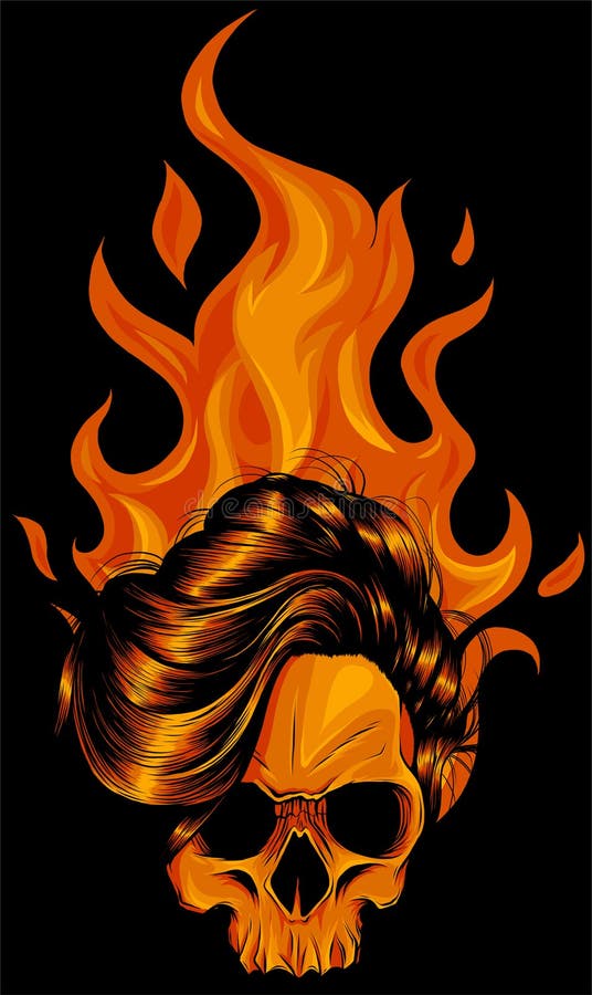 Flames Skull Horror Evil Burn Hot on Black Background Stock Vector ...