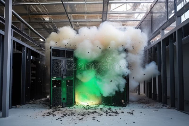 Flames and Smoke Billowing from Burning Server Racks Stock Illustration ...