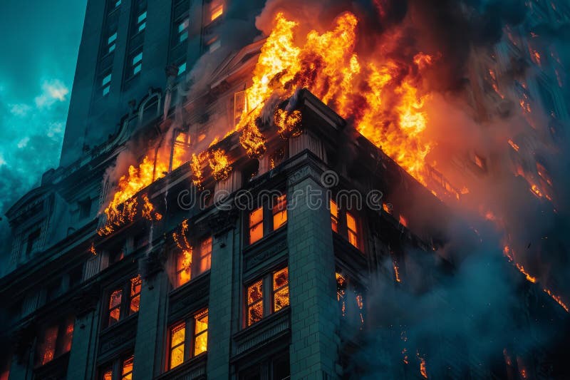 Massive Fire Engulfing Historic Building in City Center Stock Photo ...