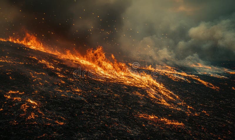 Flames Spreading Rapidly Across a Hillside, the Fire Consuming Dry ...