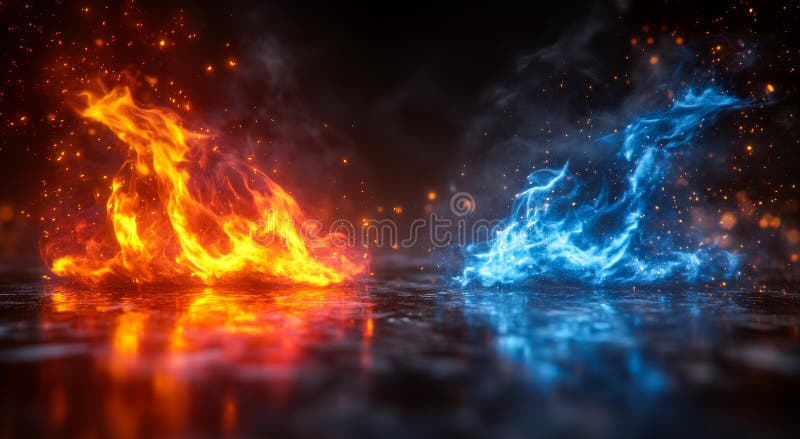 Flames and Water Effects on Dark Background Stock Image - Image of ...