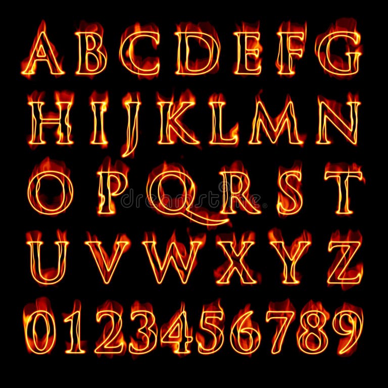 Flaming Alphabet and Numbers Stock Illustration - Illustration of ...