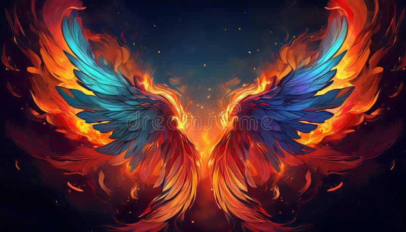 Fiery angel wings stock illustration. Illustration of motion - 371473701