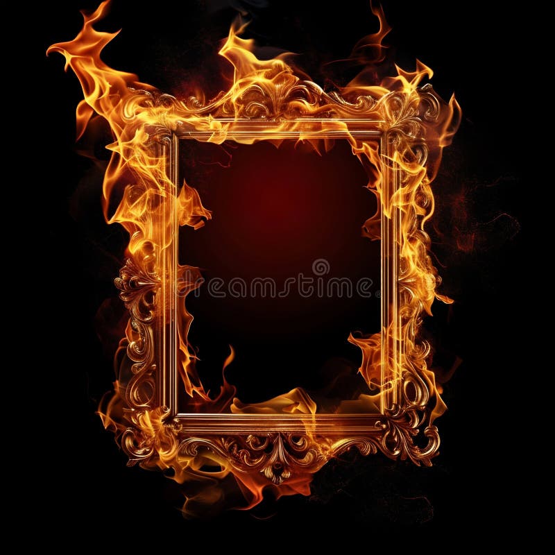 Flaming Antique Frame on Black Background. Generative Ai Stock ...