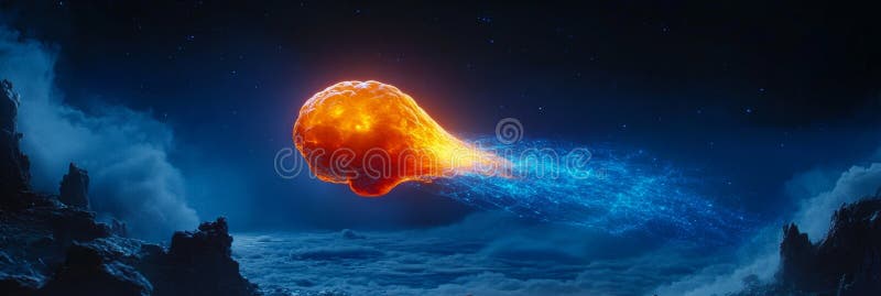 Flaming Asteroid Enters Planet Atmosphere, Cosmic Fireball, Celestial ...